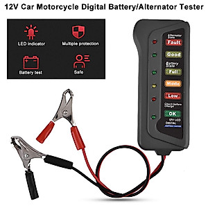 KIMISS Battery Tester, 12V LED Digital Car Motorcycle Battery Load Tester Analyzer Alternator Cranking Check Battery Condition and Alternator Charging