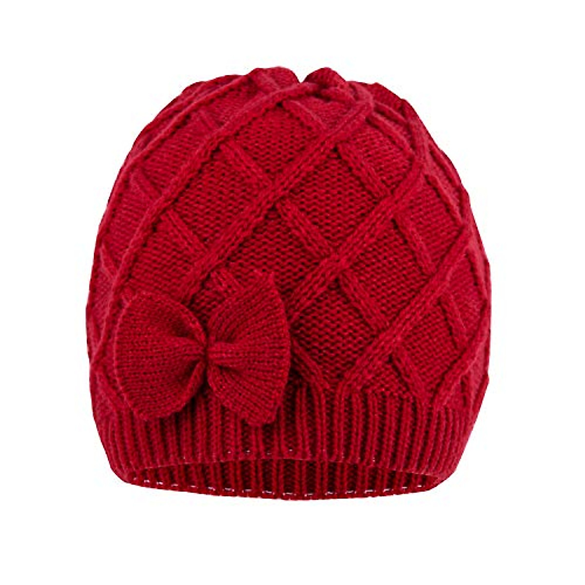 Kids Criss Cross Knit Winter Hat with Bow, Scarf and Glove Set Red for Girls