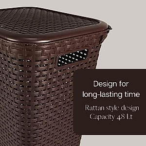 Elly décor Set 2 Rattan 12 gallons Tall Plastic Laundry Hamper, Laundry Basket with Cutout Handles, Washing Bin, Dirty Clothes Storage, Bathroom, Bedroom, Closet, 48 lts Chocolate