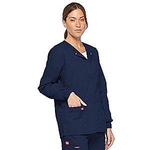 Dickies EDS Signature Scrubs for Women, Snap Front Scrub Jacket in Soft Brushed Poplin 86306, L, Navy