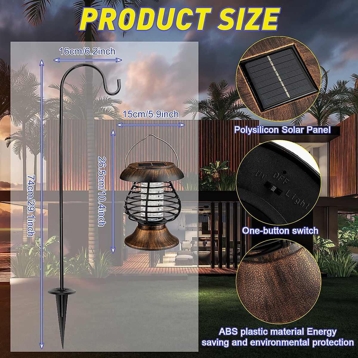Qualirey Solar Bug Zapper Outdoor Waterproof Mosquito Repellent Outdoor Solar Mosquito Zapper Antique Bronze Plastic Ring Bug Lights Insect Mosquito Killer Lamp (Hanging, 2 Pcs)