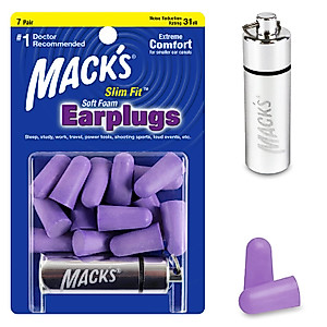 Mack’s Slim Fit Soft Foam Earplugs, 7 Pair with Travel Case – Small Ear Plugs for Sleeping, Snoring, Traveling, Concerts, Shooting Sports and Power Tools | Made in USA