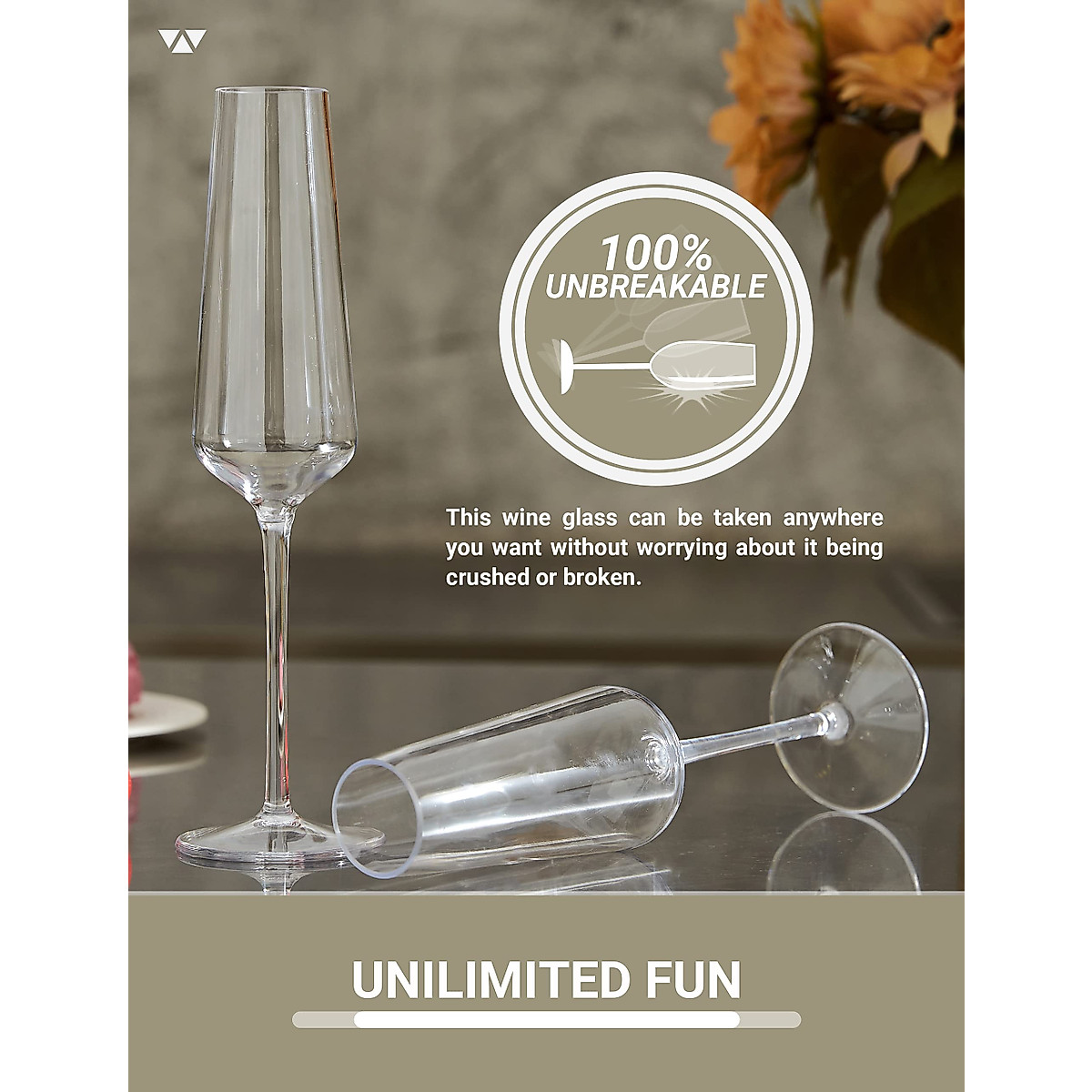 MICHLEY Champagne Flutes Glasses Set of 2, 7.5 oz Unbreakable Tritan Plastic Sparkling Wine Glass, Anniversary, Wedding Gifts