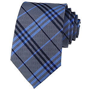 Kihatwin Men's Blue Grey Ties Trendy Tartan Plaid Narrow-width Wedding Necktie for Grooms