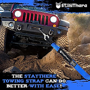 Stay There 3'' × 20ft Tow Recovery Strap, Heavy Duty with 30,000 lb Capacity-Emergency Towing Rope for Recovery Vechiles-Storage Bag (Blue)