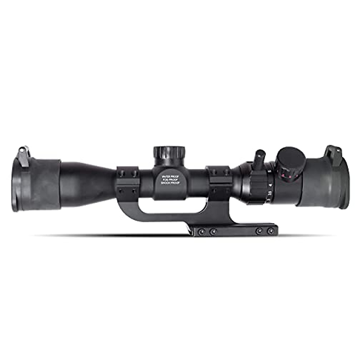 Monstrum 3-9x32 AO Rifle Scope with Illuminated Range Finder Reticle and Parallax Adjustment | ZR250 H-Series Offset Scope Mount | Monstrum Flip Up Lens Cover Set | Bundle