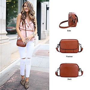 Genuine Leather Purses for Women Trendy Crossbody Bags Small Clutch Purse Shoulder Stachel Handbag Camera Bag, Brown