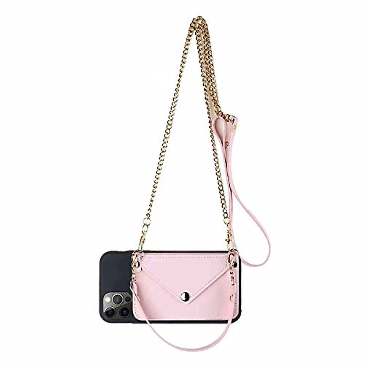 Ostop Compatible with LG K22/K22 Plus Wallet Case Crossbody Leather Adjustable and Detachable Shoulder Strap for Women,Ultra Thin Purse Silicone Soft Back Case with Credit Card,Pink