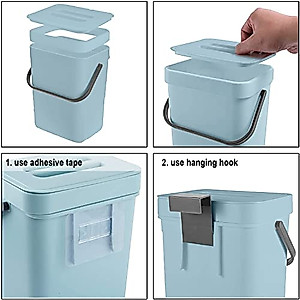 Small Trash Can with Lid, LALASTAR Compost Bin Indoor Kitchen Sealed Under Sink for Kitchen, Food Waste Bin for Countertop, Mountable Garbage Can for Bathroom, RV, 5L/1.3 Gal, Blue