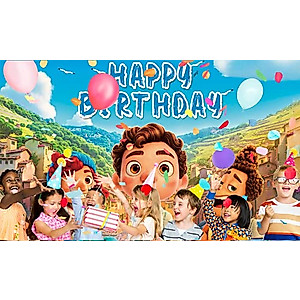 ZEADERS Luca Theme Party Supplies Photography Backdrop Baby Happy Birthday Party Banner Photo Background Cake Table Decoration for Indoor Outdoor Living Room Yard