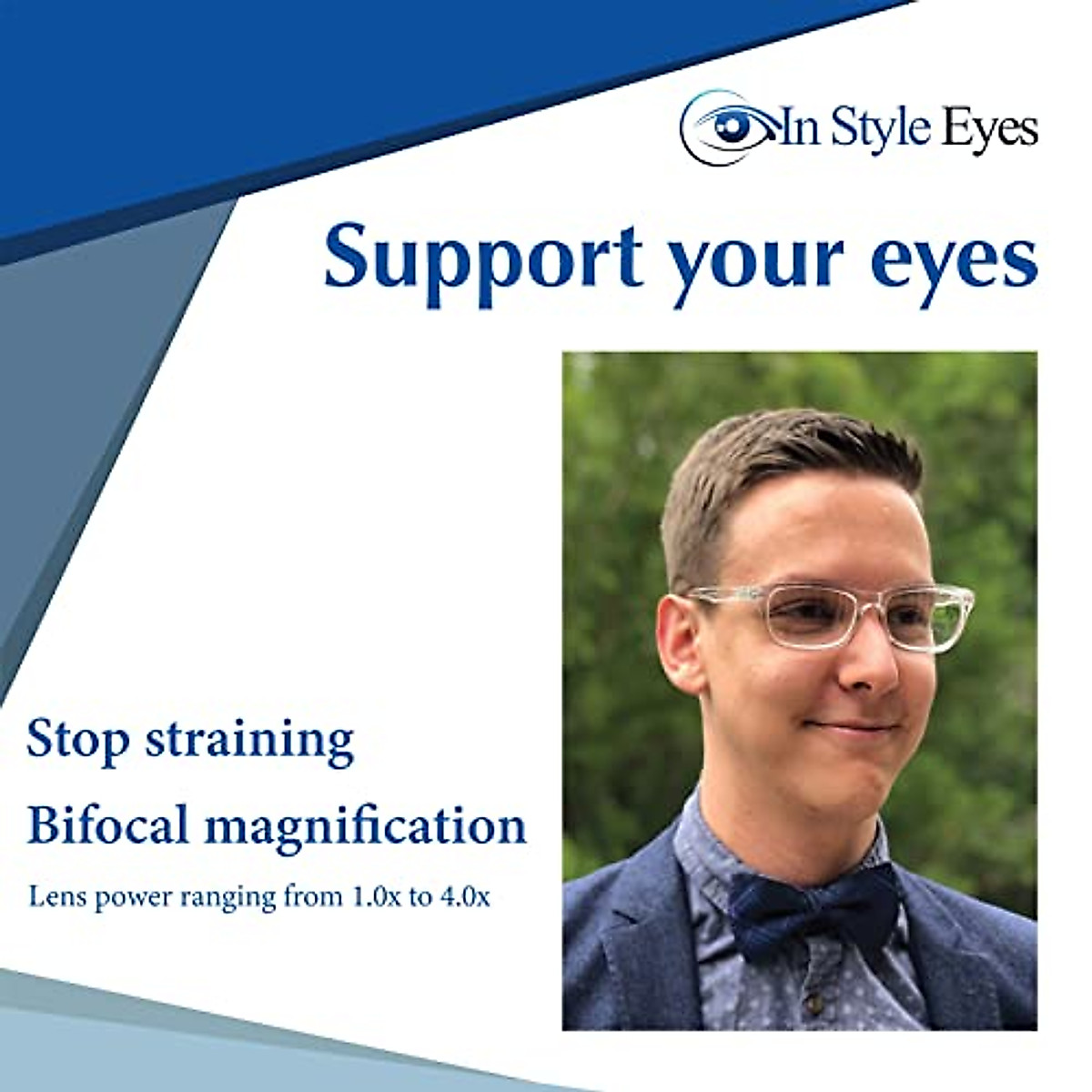 In Style Eyes Seymore Retro Bifocal Cheaters Reading Glasses - Full-Rimmed Classic Oval Acetate Frame - Non-Progressive Lens - Clear Black - 3.25x