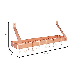 Wall-Mount Bookshelf Pot Rack with Grid & 12 Hooks