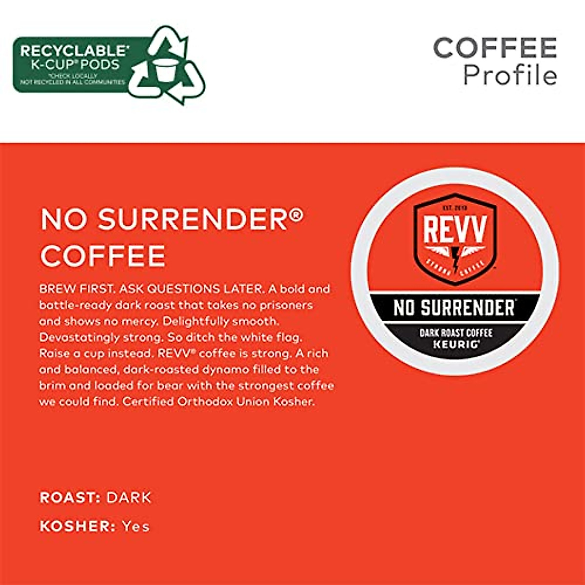REVV No Surrender, Single-Serve Keurig K-Cup Pods, Dark Roast Coffee, 96 Count