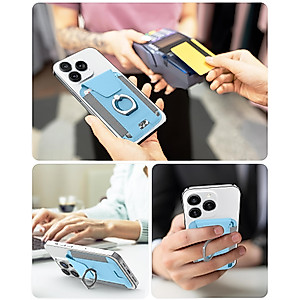 Amzone Magnetic Wallet with Card Holder, Compatible with Mag-Safe Wallet, Leather Card Holder, Wallet with Phone Ring for iPhone 15/14/13/12 Series, 7 Cards Holder (Light Blue)