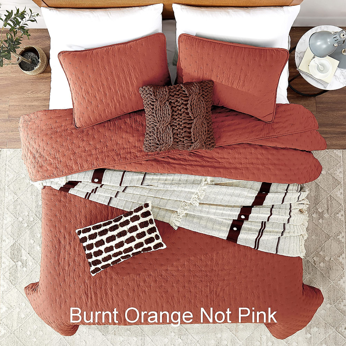 ROARINGWILD California Cal King Size Quilt Bedding Sets with Pillow Shams, Burnt Orange Oversized Lightweight Soft Bedspread Coverlet, 3 Pieces, 118x106 inches, All Season