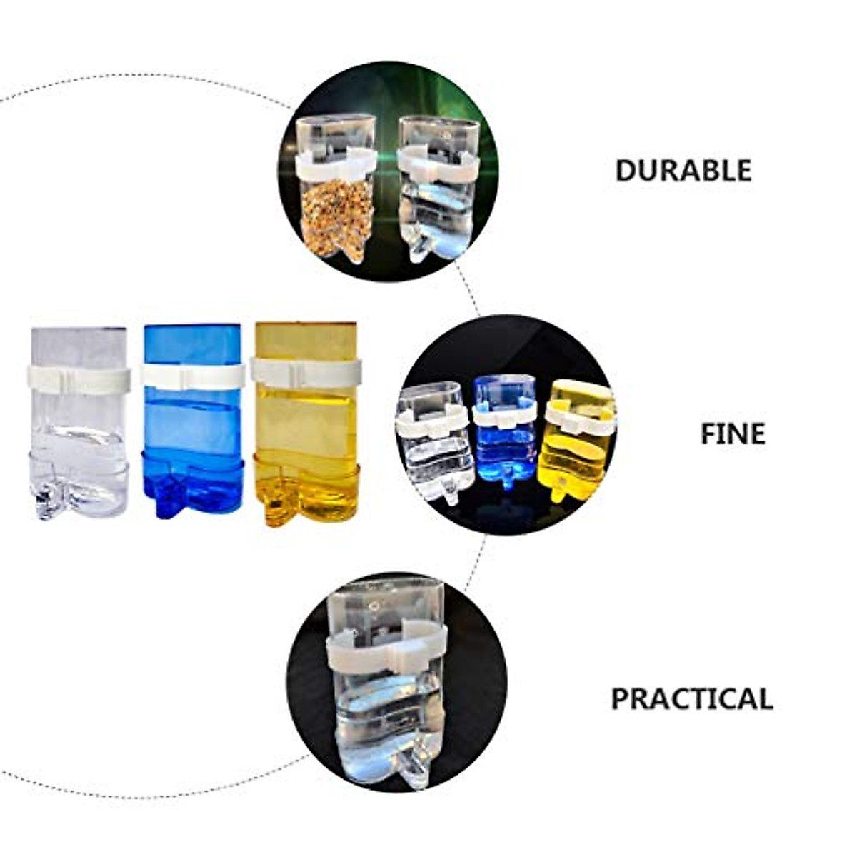 ABOOFAN 12Pcs Automatic Bird Feeder Plastic Parrot Fruit Vegetable Holder Bird Clear Seed Food Water Container Perch Cage Accessories for Wild Birds Cockatiel Parakeet Blue Yellow