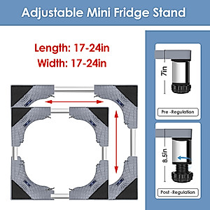 Mini Fridge Stand with Silicone Mat, Universal Stand Base Adjustable Refrigerator Stand with 4 Sturdy Feet, 24''x 24'' Mini Fridge Drip Pan Protect From Appliance Leaks for Fridge, Washer, Dryer