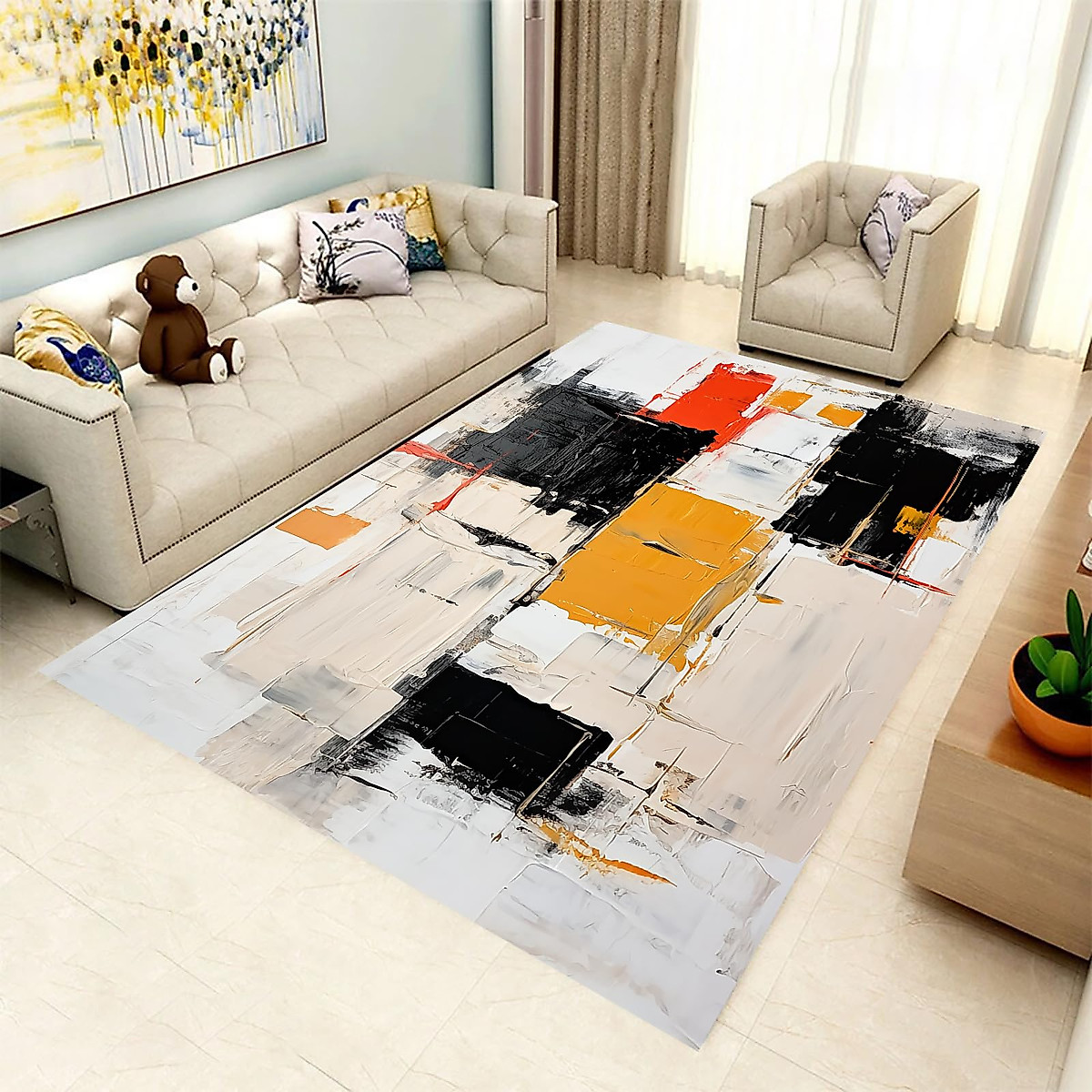 POSLAB Aesthetics Marble Boho Non-Slip Area Rug for Living Room, Bedroom, Dining Room and Kitchen