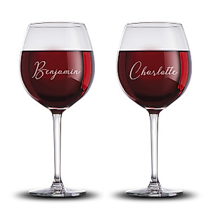 Set of 2 Personalized Wine Glasses, Valentines Day Gifts For Couples, Newly Wed Gifts Customizable with Names - Custom Large Wine Glasses Monogrammed 20 oz Wine Glass