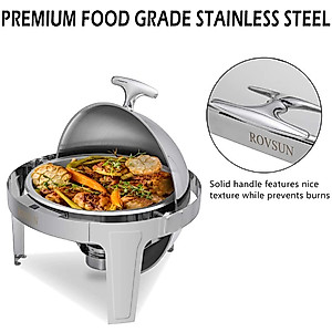 ROVSUN 3-Pack Roll Top Chafing Dish Buffet Set,6 Quart Full Size Pan Chafer, NSF Stainless Steel Round Set with Food Pan, Water Pan for Wedding, Parties, Banquet, Catering Events