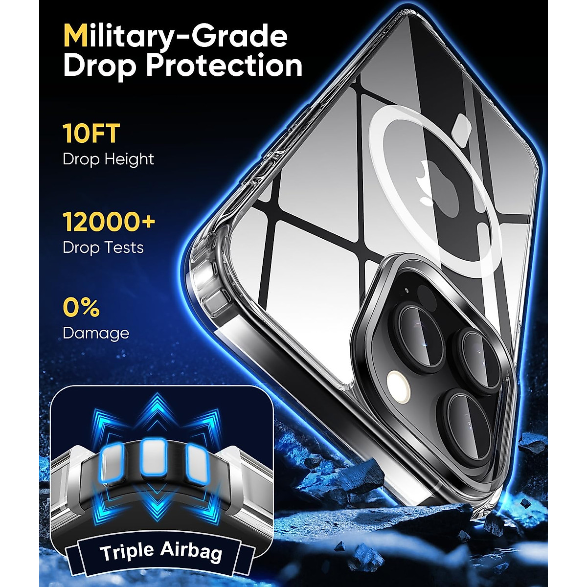 SUCGLES for iPhone 15 Pro Max Case with MagSafe [Ultra Strong Magnetic] [12FT Military Drop Protection] [Shockproof Bumper] Slim Thin Mag Safe Promax Phone Cover for Apple 15pro Max (Clear/Magnet)