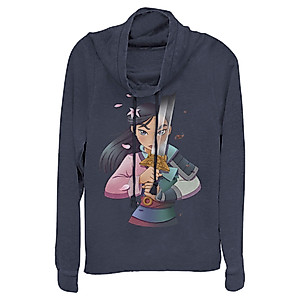 Fifth Sun womens Disney Princess Anime Mulan Women's Long Sleeve Cowl Neck Pullover T Shirt, Navy Blue, 3X US