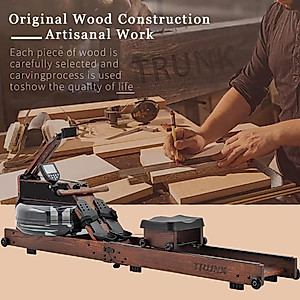 TRUNK Foldable Water Rowing Machine for Home Gym Fitness, Classic Solid Wood Rower Machine with Bluetooth Monitor Whole Body Exercise Cardio Training (Included a Phone Holder)