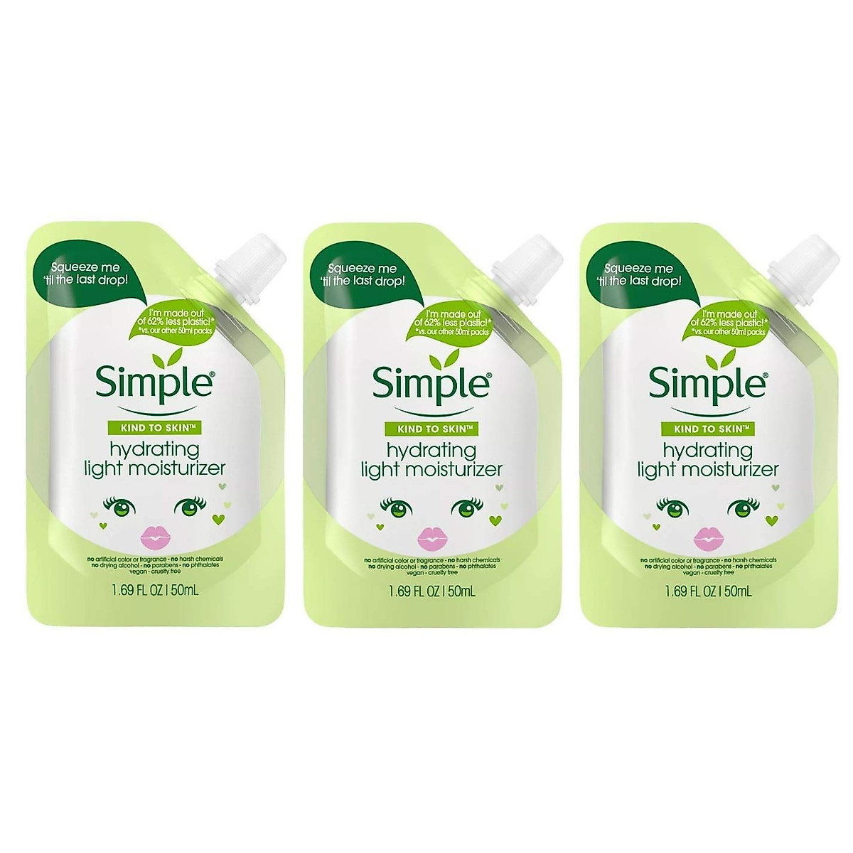 SIMPLE FACE Simple Sassy Hydrating Light Moisturizer Mini Travel Size Eco Friendly Pouch, 1.69 Fl Oz, Pack of 3, 5.07 Ounce