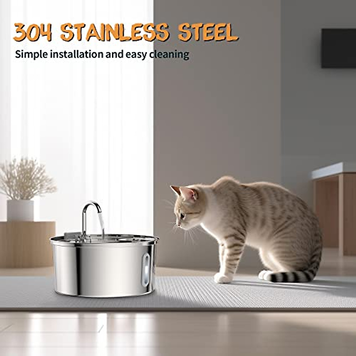 Tomxcute Cat Water Fountain, 3.2L/108oz Automatic Stainless Steel Pet Fountain Water Levels Window can be Checked Dog Water Dispenser, Ultra-Quiet Pump and 3 Replacement Filters & for Multiple Pets