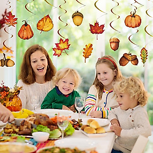 Whaline 32Pcs Fall Hanging Swirl Pumpkin Maple Leaf Pinecone Swirl Ceiling Hanging Decoration Fall Party Swirls for Autumn Harvest Thanksgiving Party Ornaments Favors Supplies Decoration