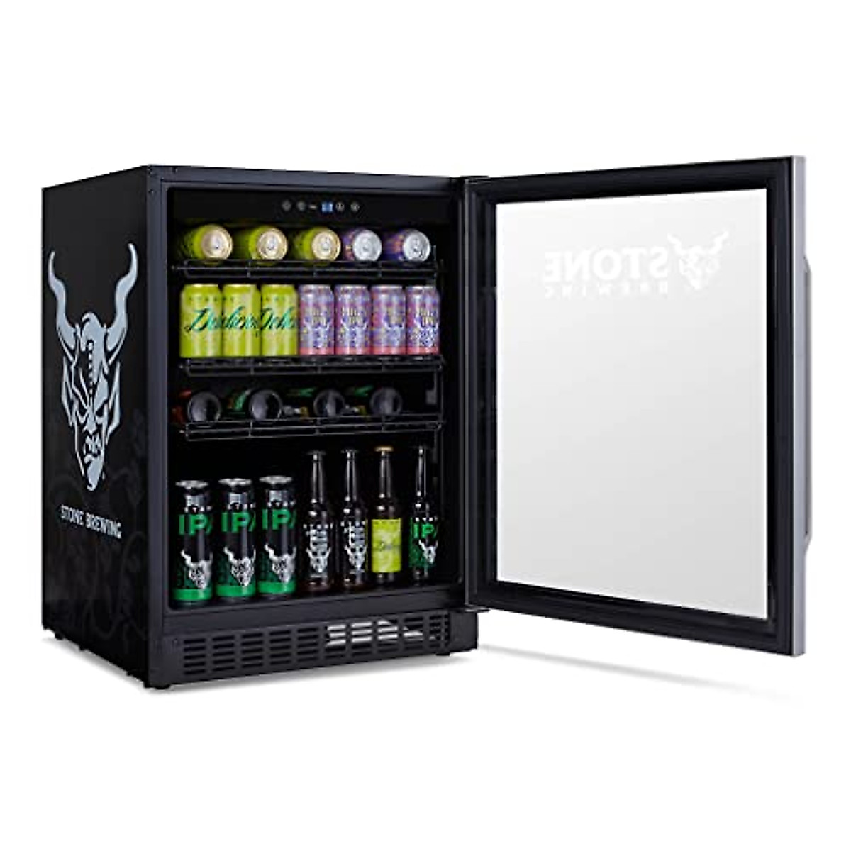 NewAir Stone Brewing 180 Can FlipShelf Beverage and Beer Refrigerator, 24” Built-In or Freestanding Wine Cooler with Reversible Shelves, Perfect for Bar, Gamer Room, or Office