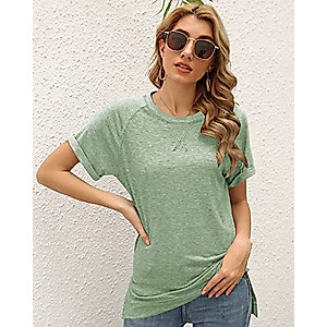 ayreus Womens Short Sleeve Shirts Crewneck Casual T Shirts Workout Tops Loose Fit Raglan Summer Tshirts Tees,1-Light Green,Large