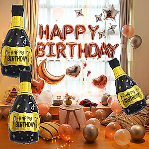 HADCKJA Champagne Bottle Balloons Black Gold Bottle Foil Mylar Balloons Birthday Party Decorations Birthday Party Balloons Wedding Anniversary Backdrop Party Decorations Supplies Favors Decor 3 Pcs