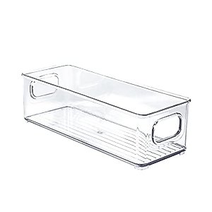 MagiDeal Clear Pantry Organizer Bins Household Plastic Food Storage Basket with Cutout Handles for Kitchen, Cabinets, Refrigerator, Freezer, Bedrooms, Bathroom, Shallow