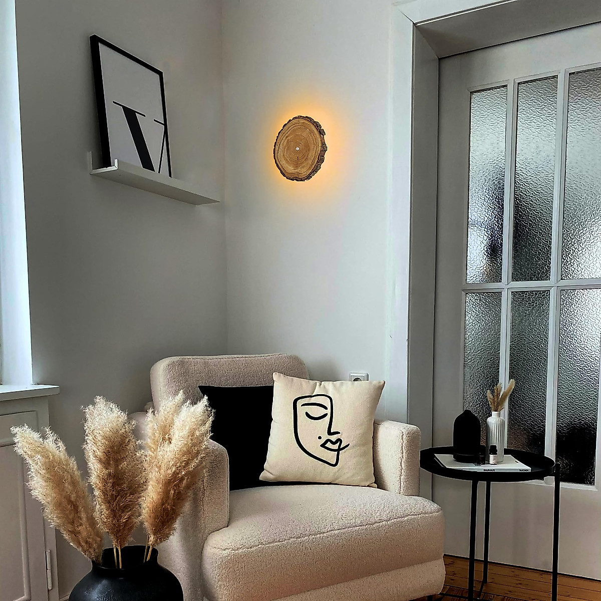 SKIVTGLAMP Cracked Tree-Ring Wood Wall Sconce Rechargeable Battery Operated LED PIP Motion IR Sensor Wall Lamp, No Drilling Cordless Hand Crafted for Rustic Home Decor Backdrop Landscape Customizable