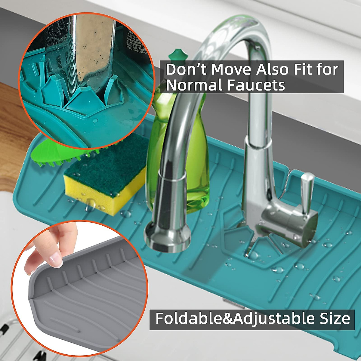 Kitchen Faucet Sink Splash Guard, Splash Guard, Silicone Bathroom Faucet Water Catcher Mat, Sink Draining Pad Behind Faucet, Drip Protector Splash Countertop, Drying Countertop Granite Bar RV(Black)