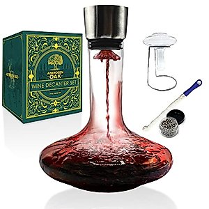 Crystal Glass Wine Decanter With Aerator - Wine Decanter Set With Wine Carafe Decanter, Aerator, Bottle Brush And Bottle Drying Rack, Wine Decanters And Carafes, Red Wine Decanter, 1.5L