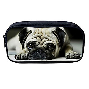 Lazy Dog Pug Print Pencil Bag Case Durable Canvas Stationery Pouch for Boys Girls Zipper Big Capacity Makeup Cosmetic Bag