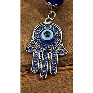 Evil Eye Silver Hamsa Keychain Hand Fatima Protection Charm Key holder Good Luck Keychain - Amulet