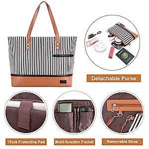 Laptop Tote Bag for Women Large Canvas Womens Briefcase Waterproof Computer Bag Work Bags for Women Fits 15.6 inch Laptop (Brown)