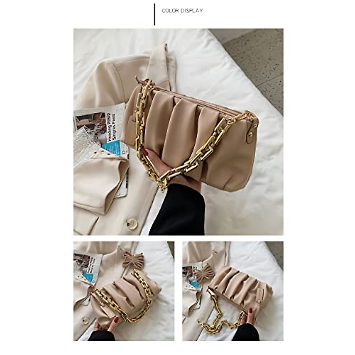 HAOOT Women’s Shoulder Bag Clutch Purse Evening Handbags Multipurpose Pleated Purses for Women (Khaki)