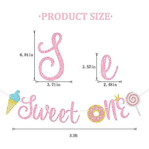 Sweet One Banner, Ice Cream Donut Candy First Birthday Banner,Baby Shower,1st Birthday Party Decorations (Pink)1