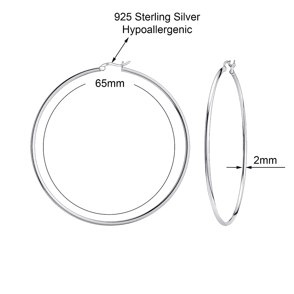 Savlano 925 Sterling silver Round Hoop Earrings for Women Comes in 30MM-65MM (65)