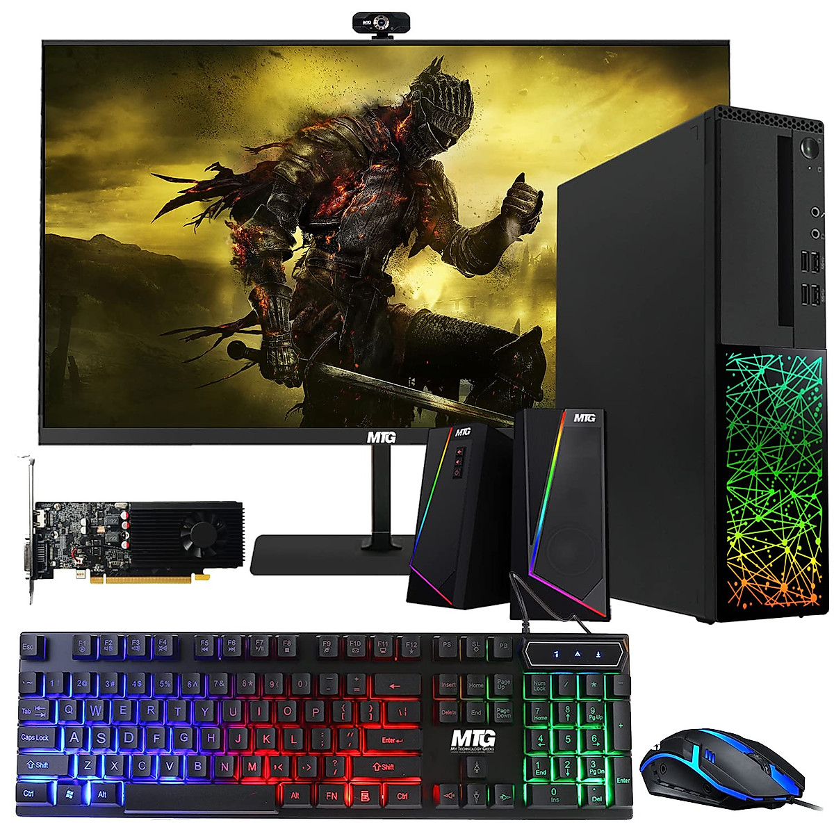 TechMagnet Gaming Desktop PC, Intel i5 6th Gen, Galaxy, 16GB RAM, 240GB SSD, MTG New 27 Inch 165HZ Gaming Monitor, RGB Keyboard Mouse, GT 1030, Speaker, Webcam, Win 10 Pro (Renewed)