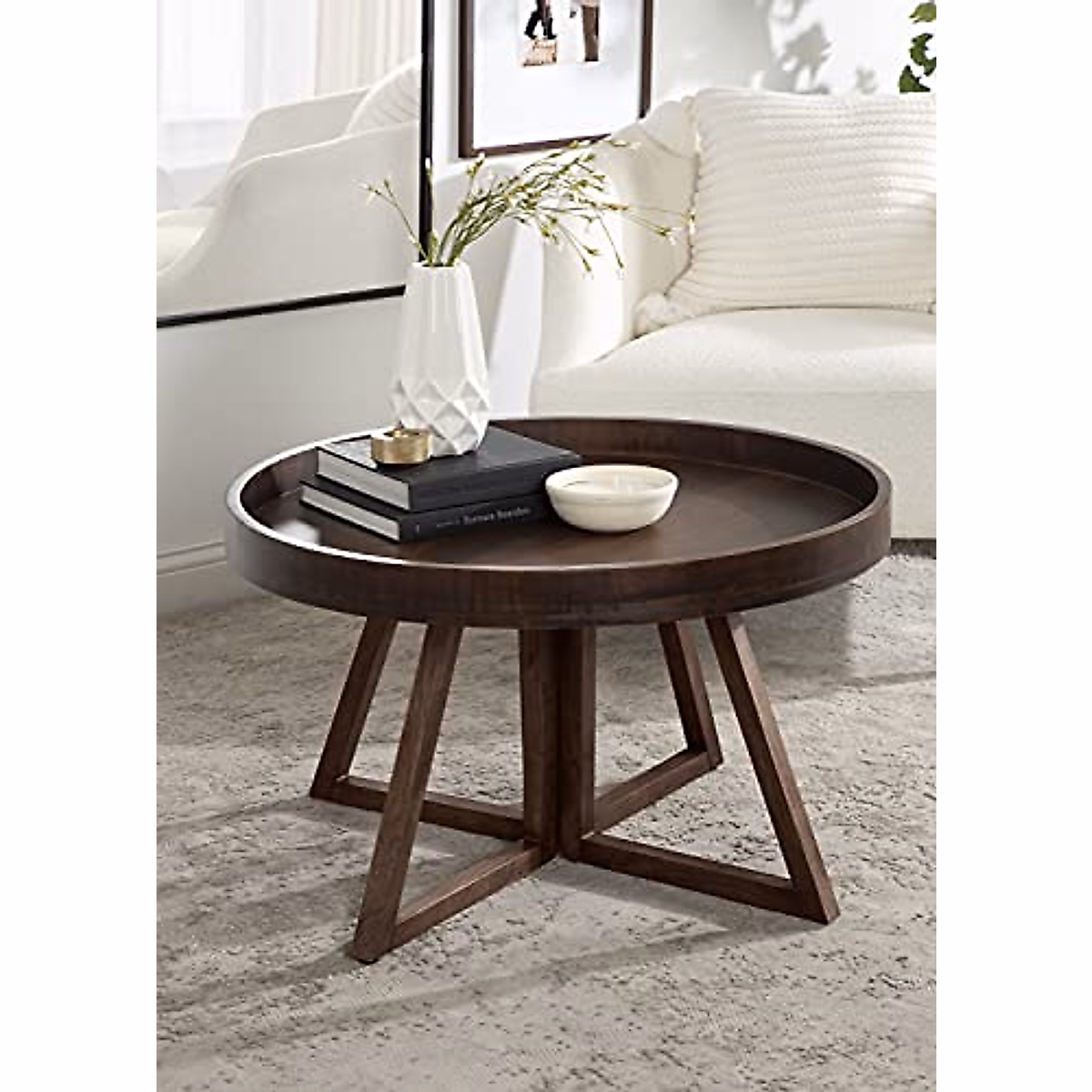 Kate and Laurel Avery Round Wood Coffee Table, 30" Diameter, Walnut Brown