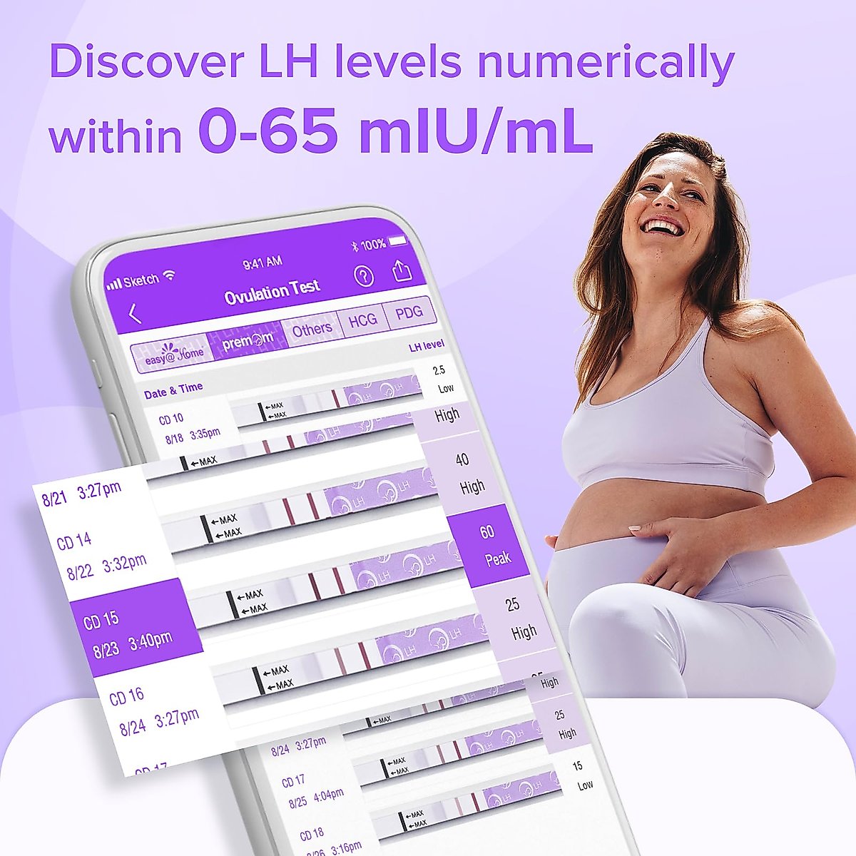Premom Quantitative Ovulation Predictor Kit：40 Ovulation Tests + 10 Pregnancy Tests - Advanced Ovulation Test Strips Combo 40LH+10HCG Test