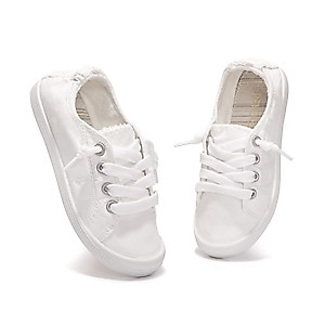 Boy and Girl Slip on Canvas Sneaker, Kids Low Top Casual Fashion Shoes, Comfy Lace up Walking Shoes (2, White, 2)