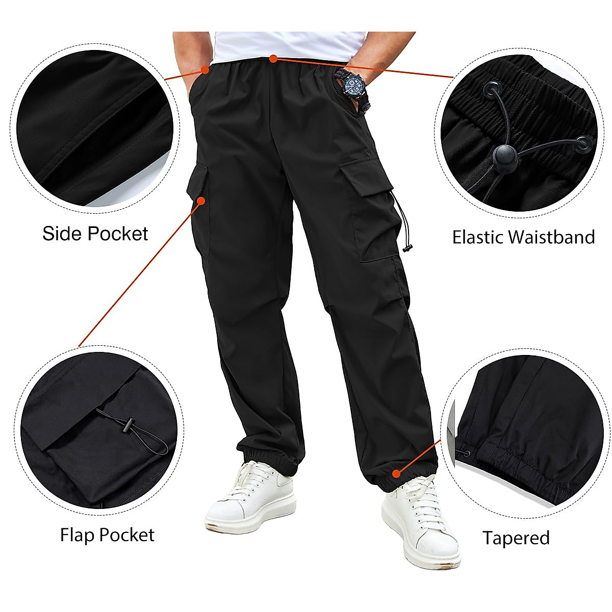 JMIERR Men's Casual Parachute Pants Wide Leg Trousers Beam Feet Harem Baggy Cargo Pants for Trendy Street Wear,US 36(L),Black