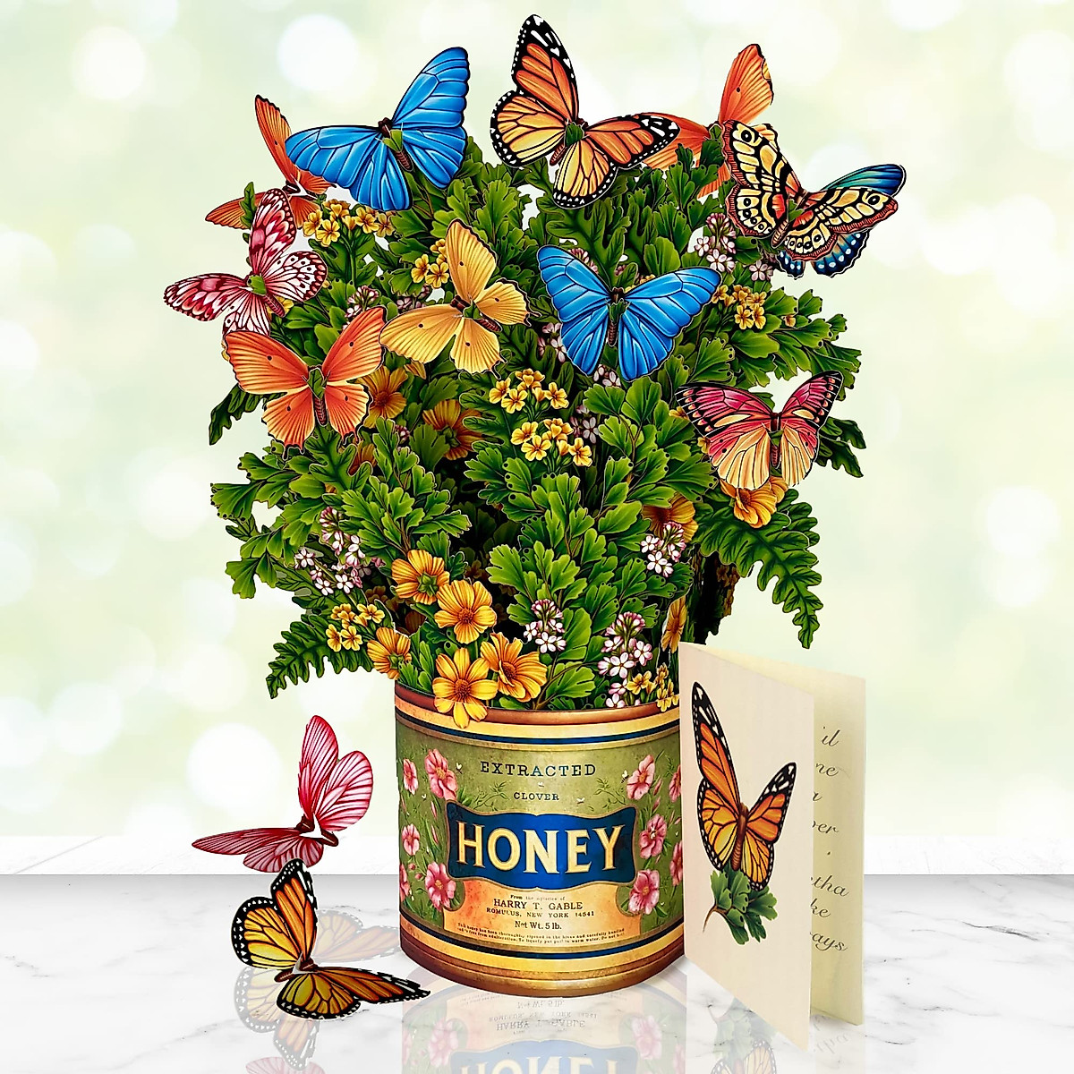 Freshcut Paper Pop Up Cards, Paper Flower Bouquet 3D Popup Greeting Cards with Note Card & Envelope, Birthday Card, Anniversary Card, Get Well Gifts for Women, 12" Butterflies & Buttercups