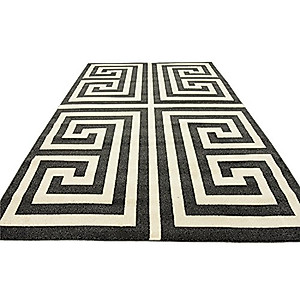 Unique Loom Athens Collection Classic Geometric Modern Border Design Area Rug, 7 ft x 10 ft, Black/Beige